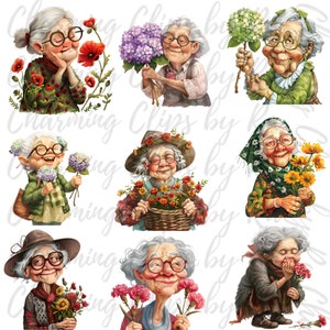 Funny Old Ladies Clipart, Birth Flower Clipart, Spring Time, Elderly ...