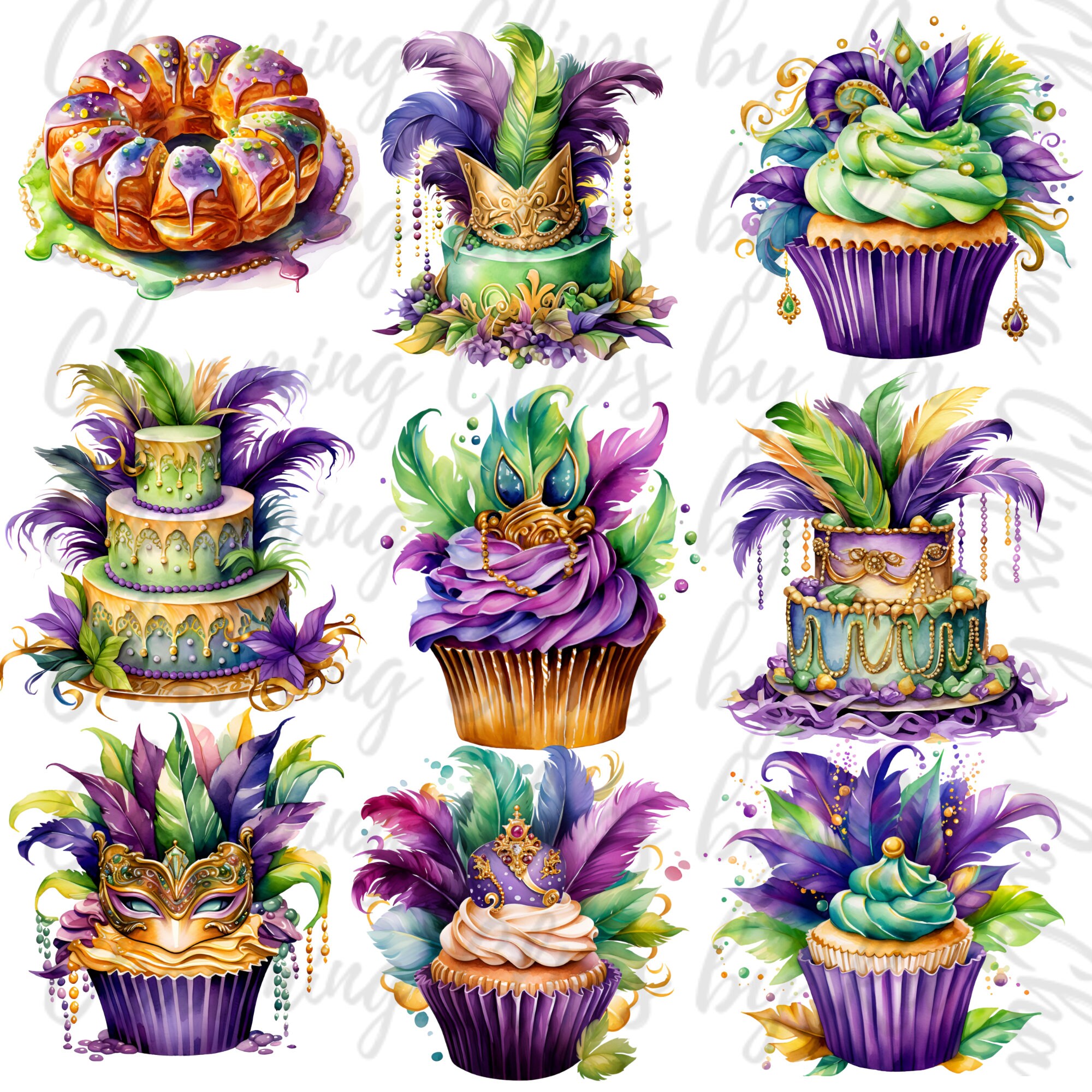 Mardi Gras Sweets Cake PNG Clipart Bundle, Cute Sweets Clipart ...