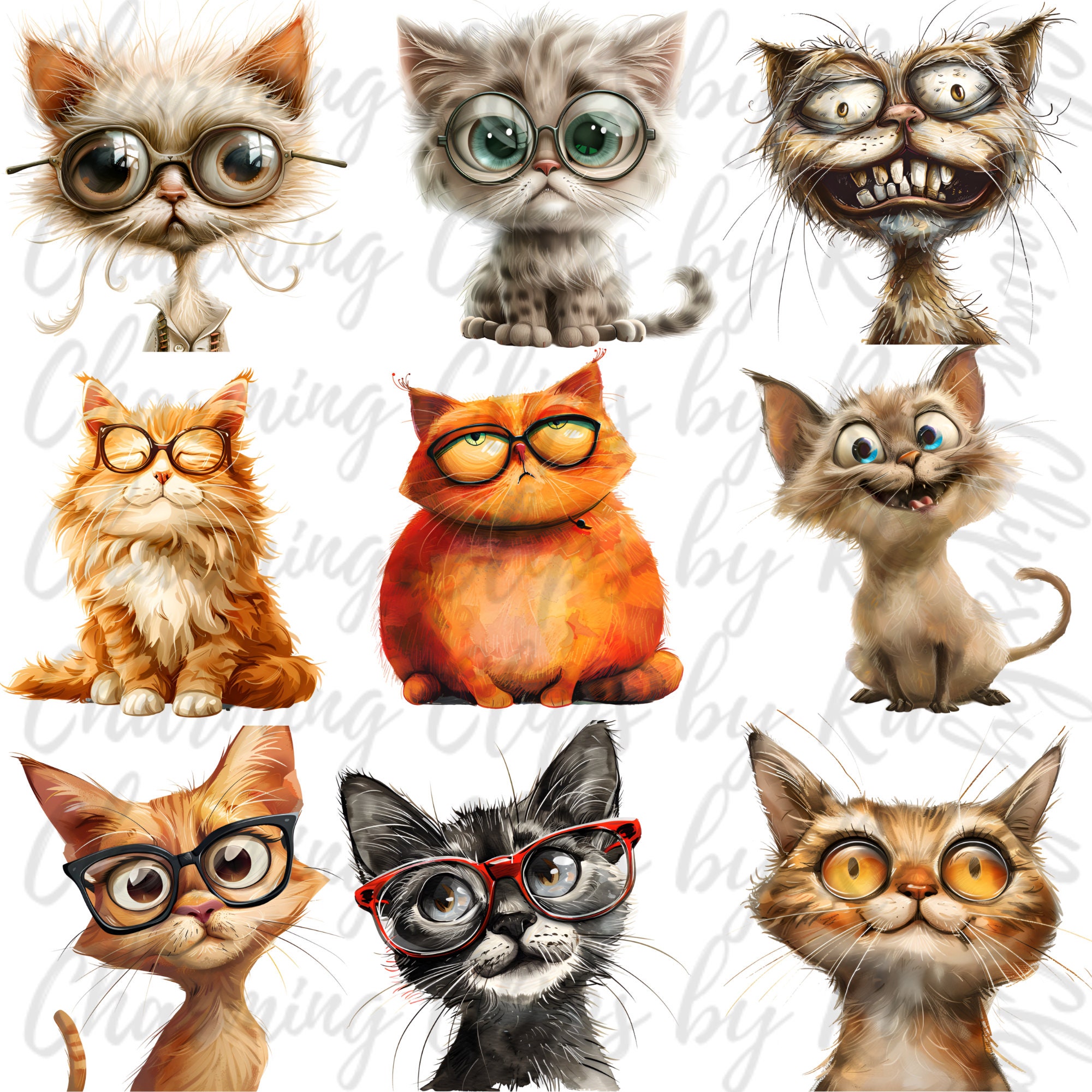 Quirky Cat Clipart Funny and Cute Cat Clipart Cute Cat Portraits ...