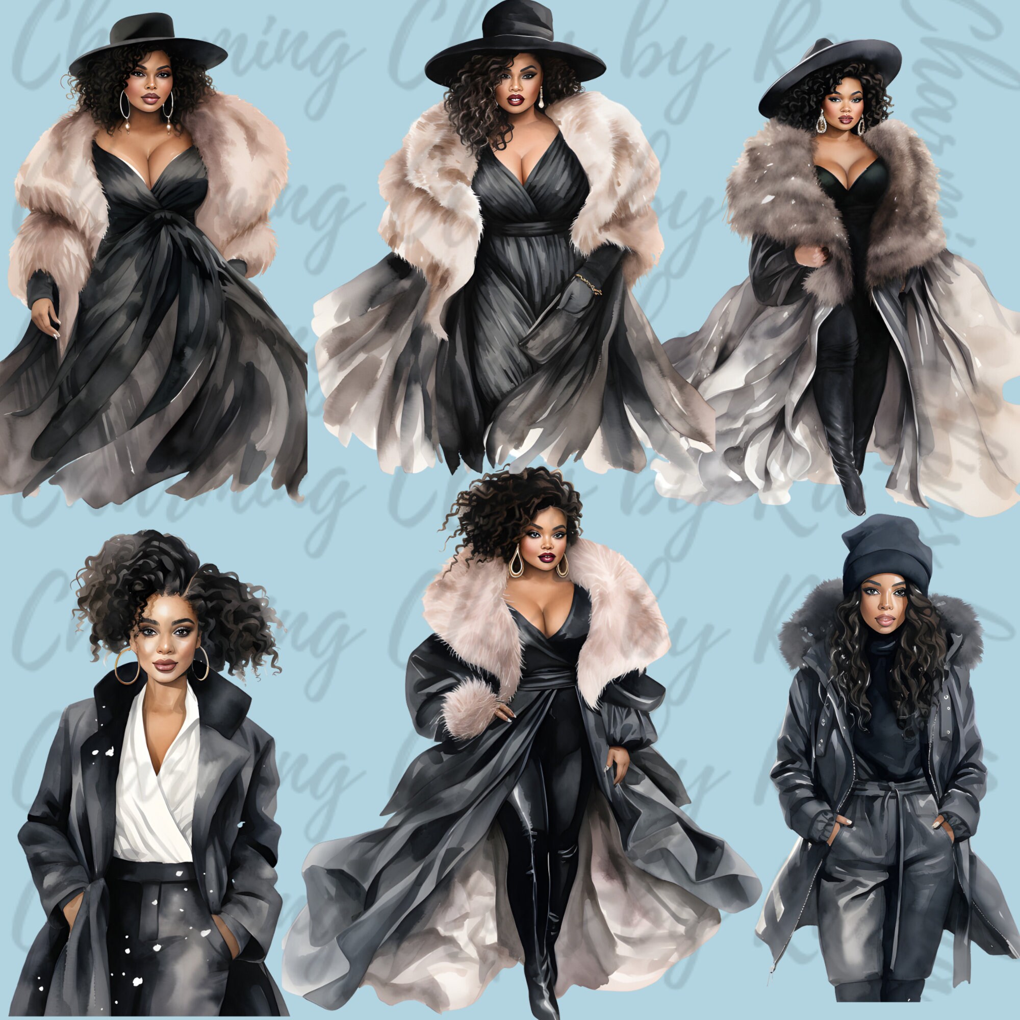 Watercolor Winter Black Girl Clipart Png, Fashion Girl Clipart, African ...