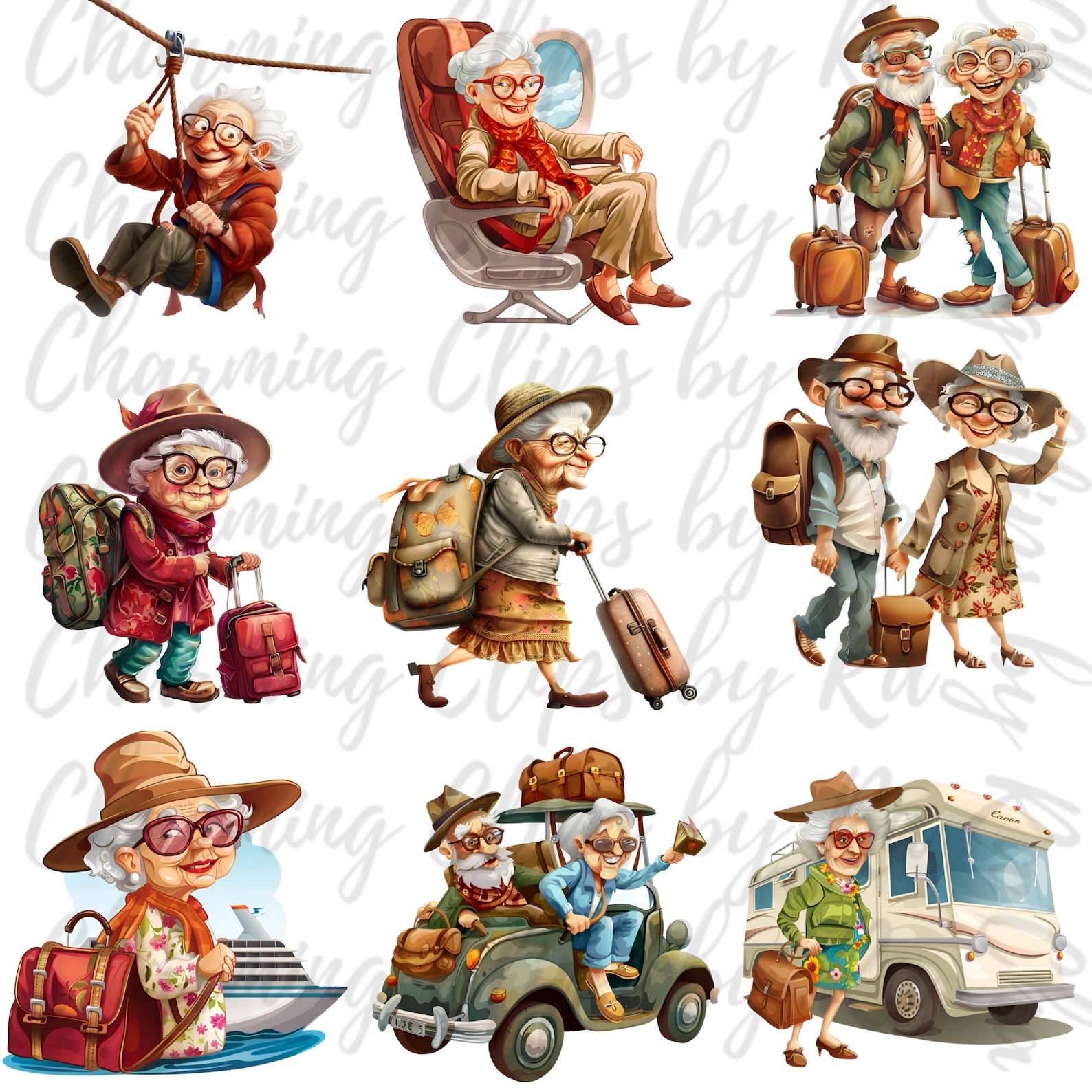 Funny Old Ladies Clipart, Summer Vibes Clipart, Elderly Clipart, Old ...