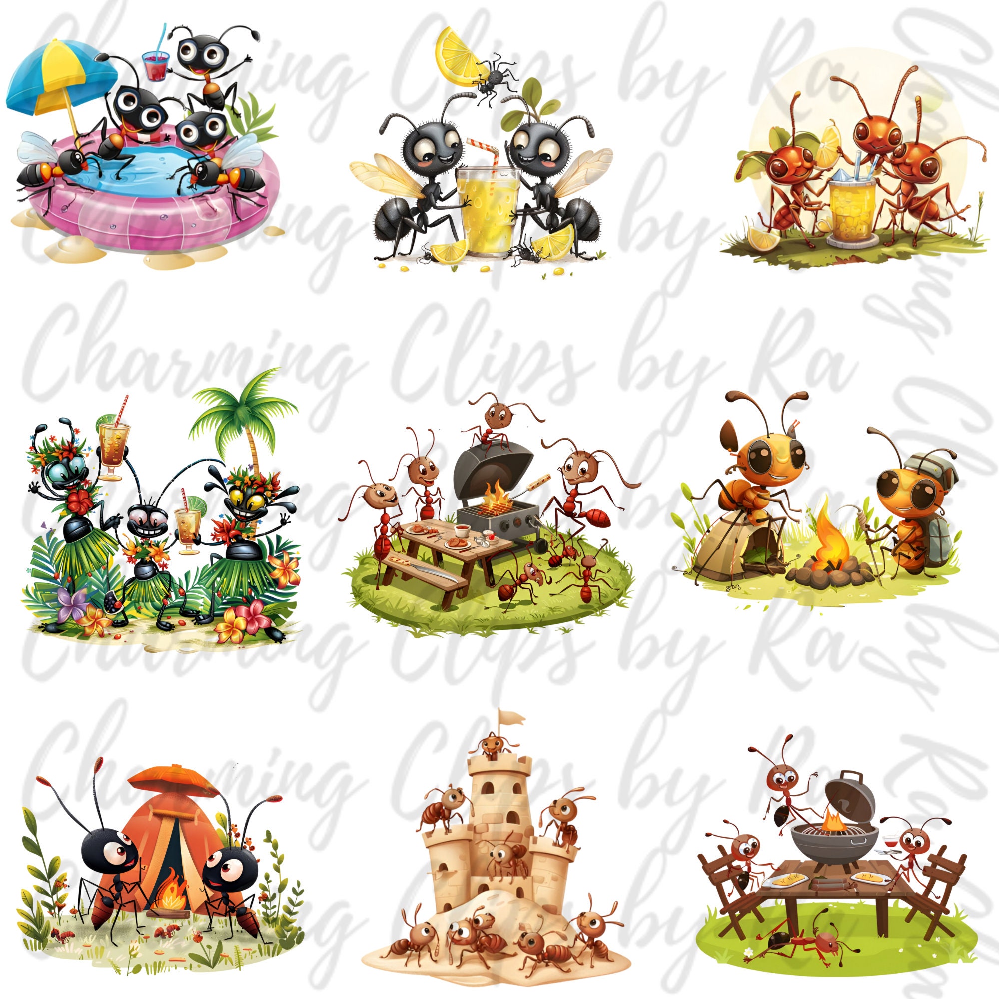 Watercolor Ants, Summer Fun Clipart, Ants Png, Insect Clipart, Digital ...