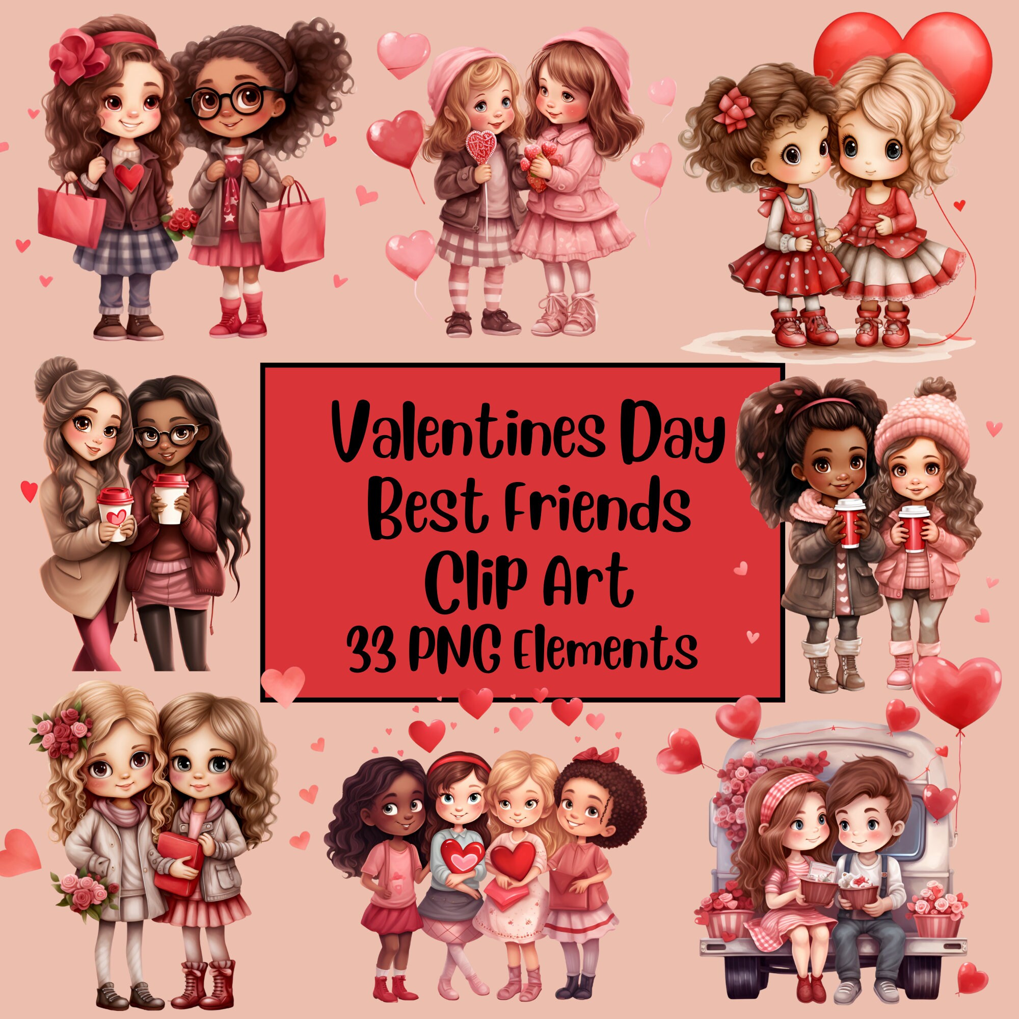 Best Friends Clipart, Valentines PNG Bundle, Romantic Clipart, Cute ...