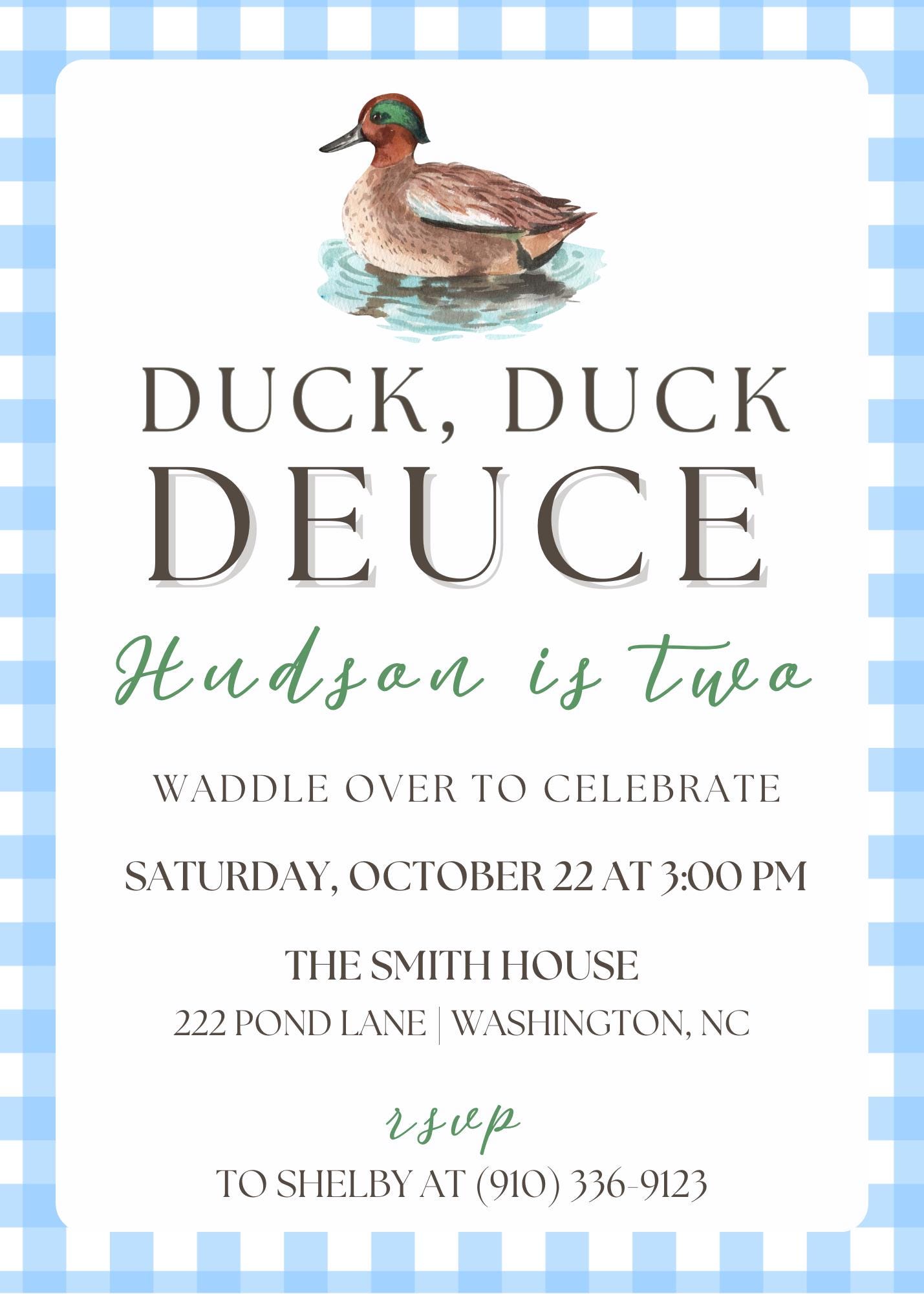 Duck Duck Deuce Birthday Invitation: Canva Template (digital Download ...