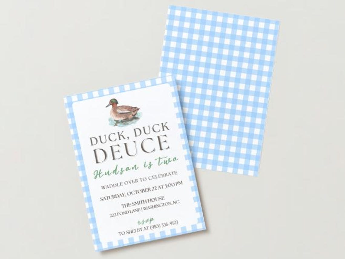 Duck Duck Deuce Birthday Invitation: Canva Template (digital Download ...