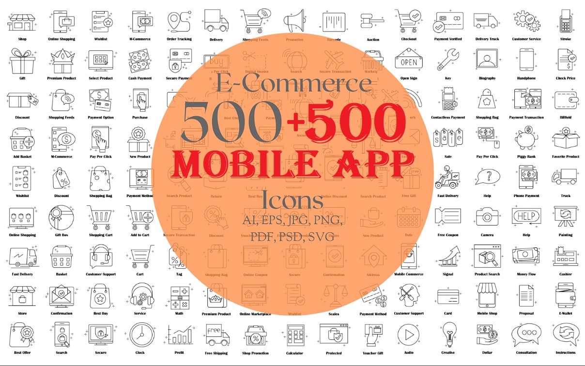 1000+ Icon Set, Mega Pack, 500+ Mobile App Vector Icons,icon Set | +500 ...