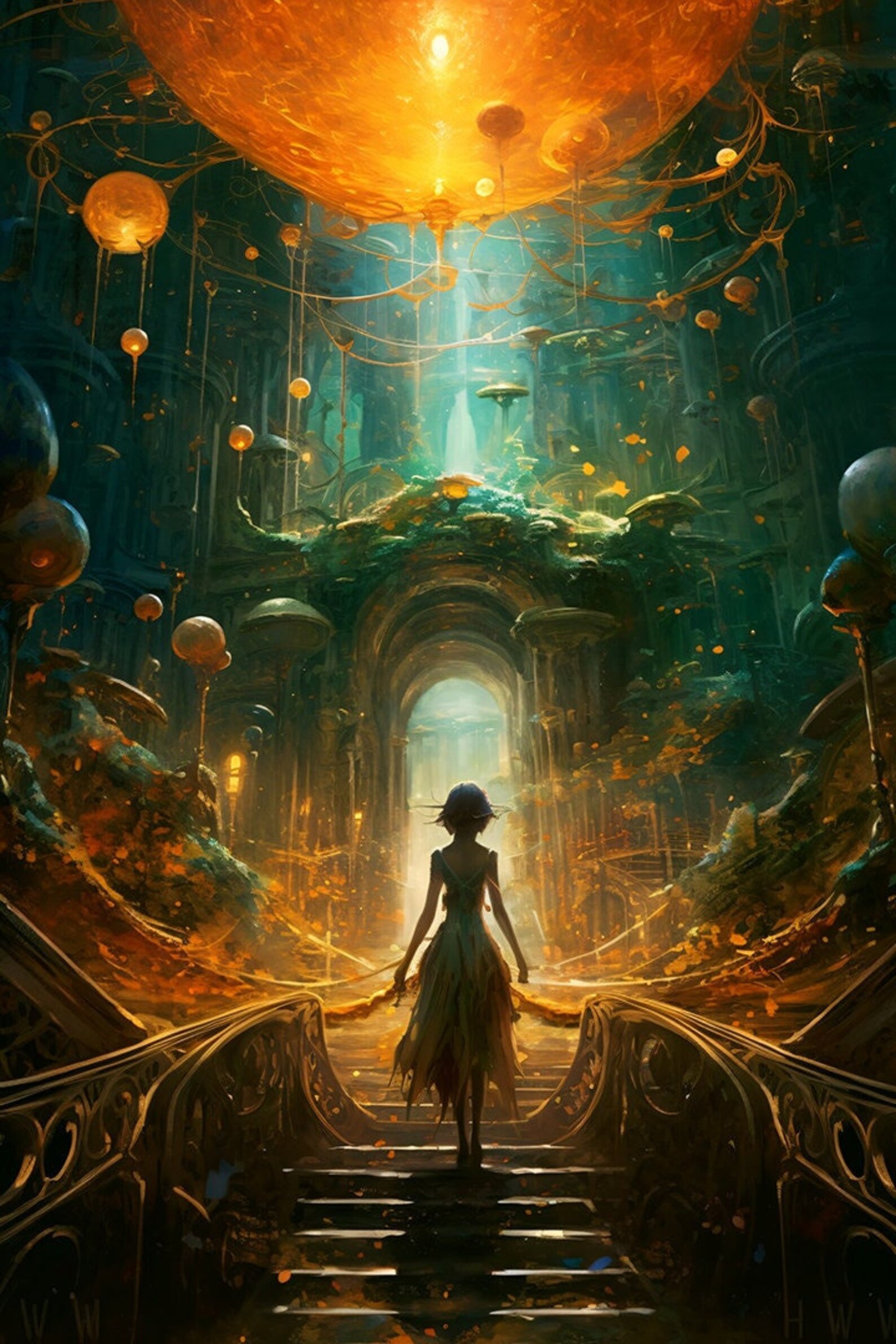 Memoriae Orbes - Enchanted Light Orbs in Mystical Hall, Fantasy Art ...