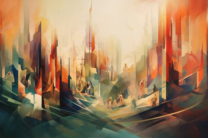 Cradle of Light - Abstract Nature Infused Cityscape, Sunrise Color ...