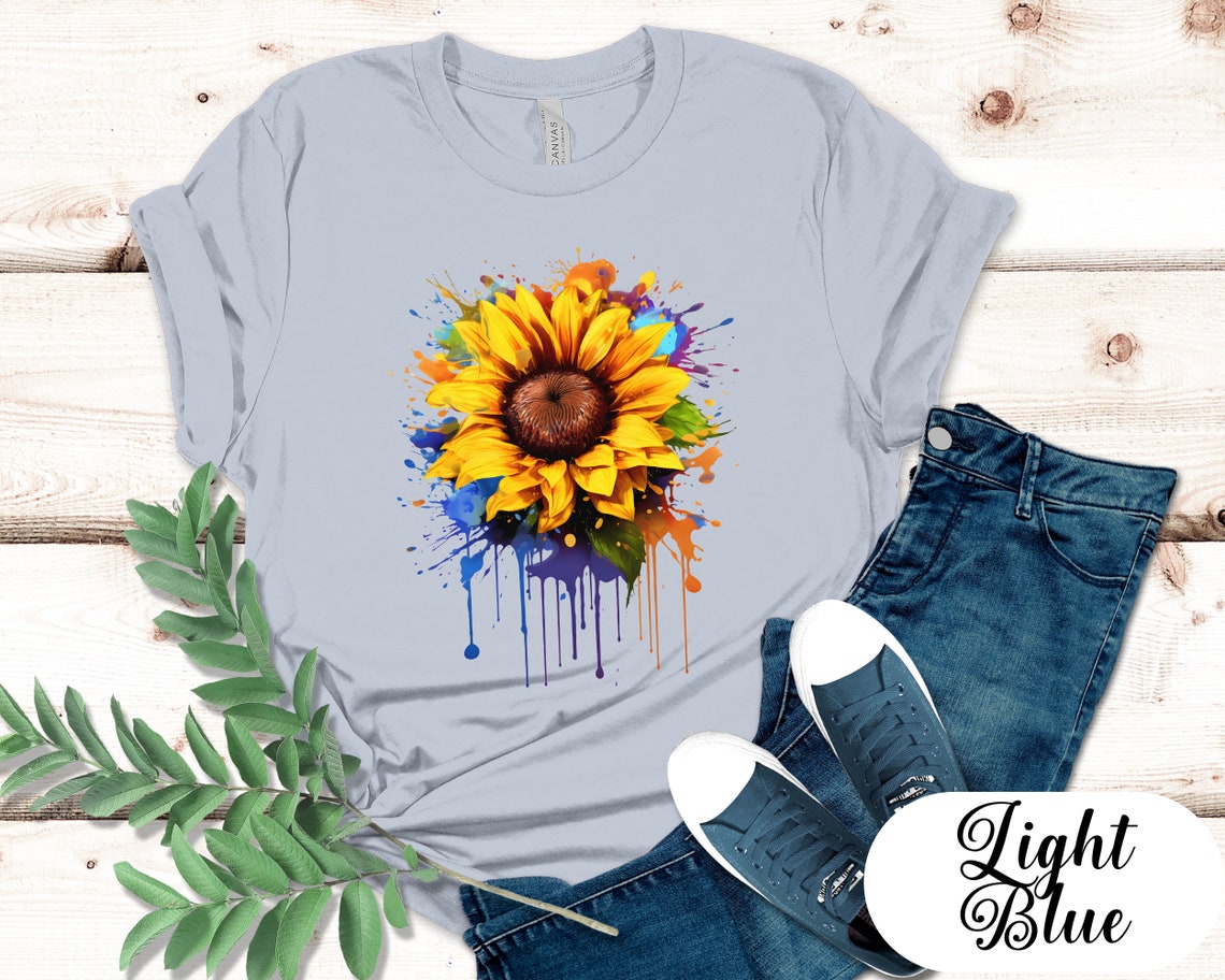 Dripping Sunflower Shirt, Sunflower Gifts, Floral Tee Shirt, Sunshine ...