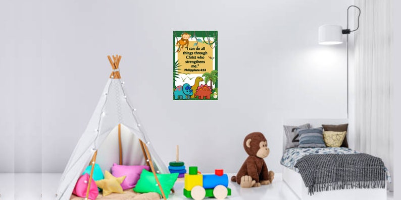 Children's Motivational Wall Art Poster, Inspirational Bible Quotes ...
