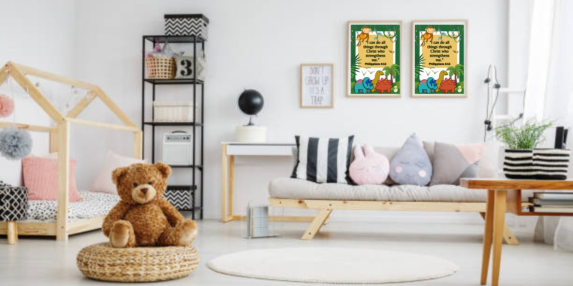 Children's Motivational Wall Art Poster, Inspirational Bible Quotes ...