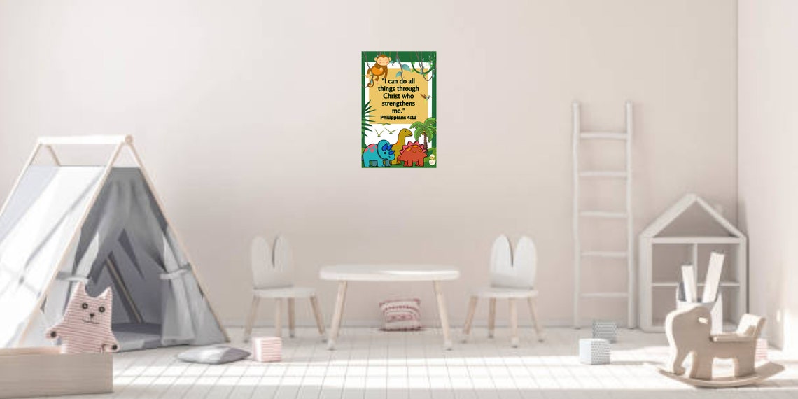 Children's Motivational Wall Art Poster, Inspirational Bible Quotes ...