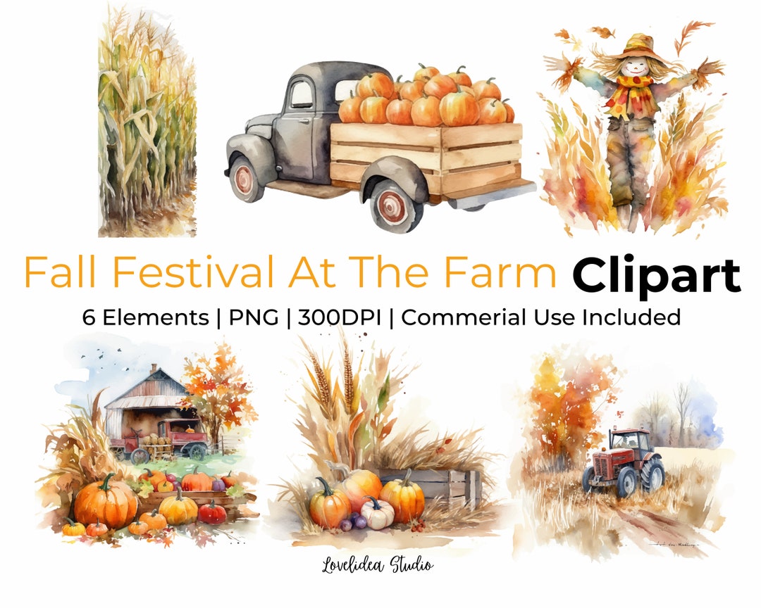 Fall Festival at the Farm Clipart, Pumpkins Clipart, Autumn Farmhouse ...