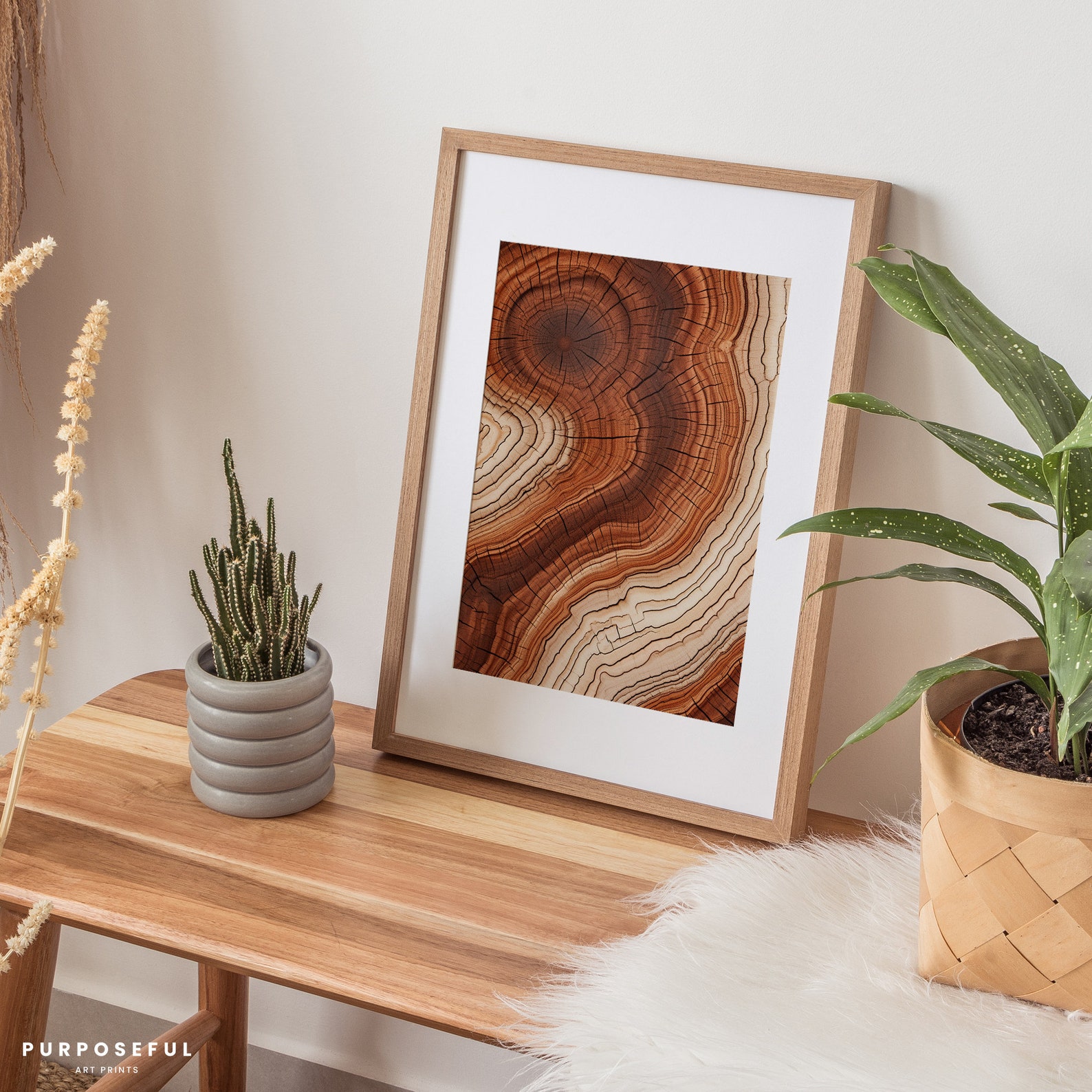 Cross Section Log Ring Pattern, Large Tree Rings Print, Brown Coloured ...