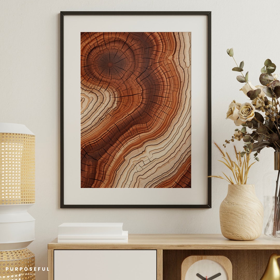 Cross Section Log Ring Pattern, Large Tree Rings Print, Brown Coloured ...