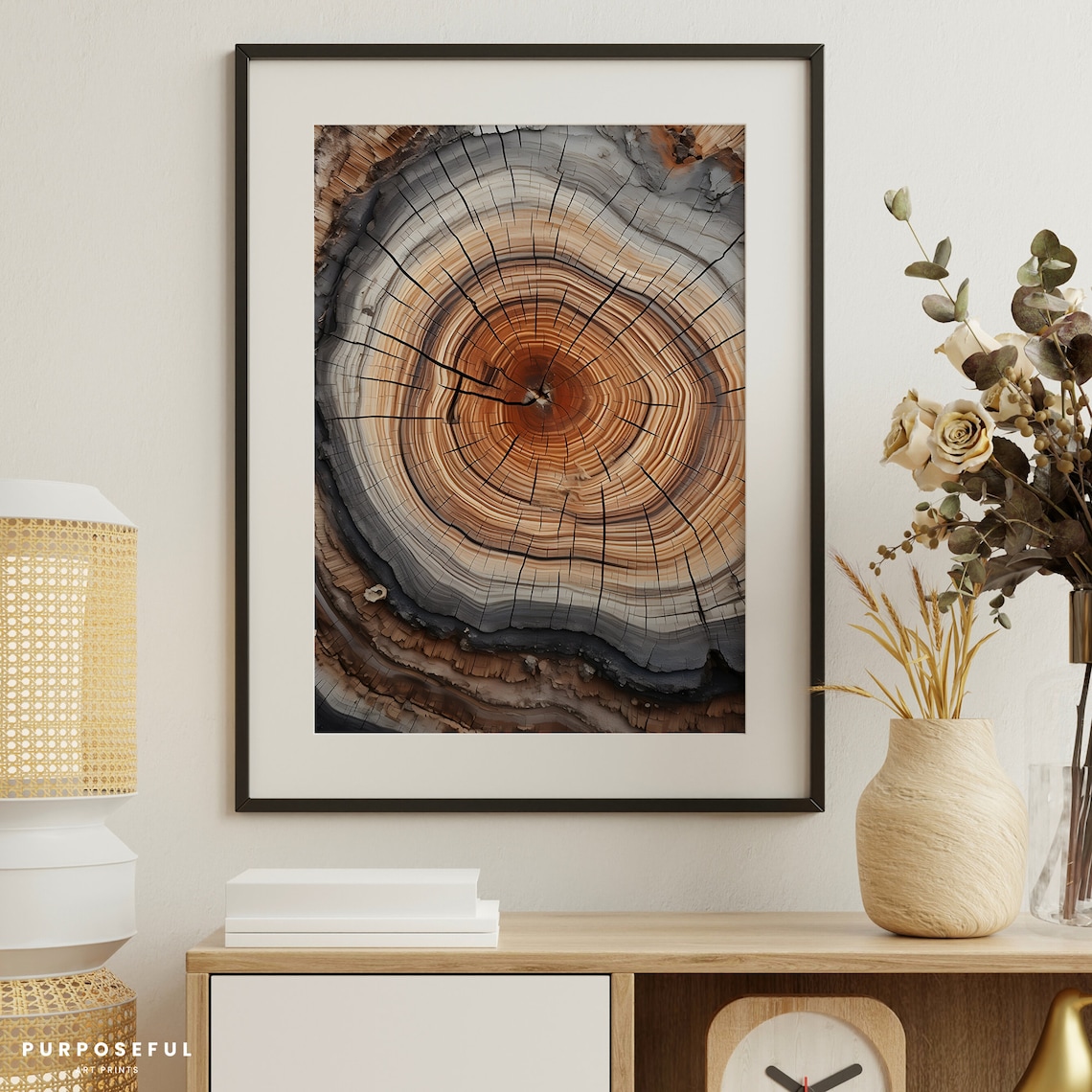 Cross Section, Large Tree Rings Print, Brown Coloured Tree Print, Tree ...