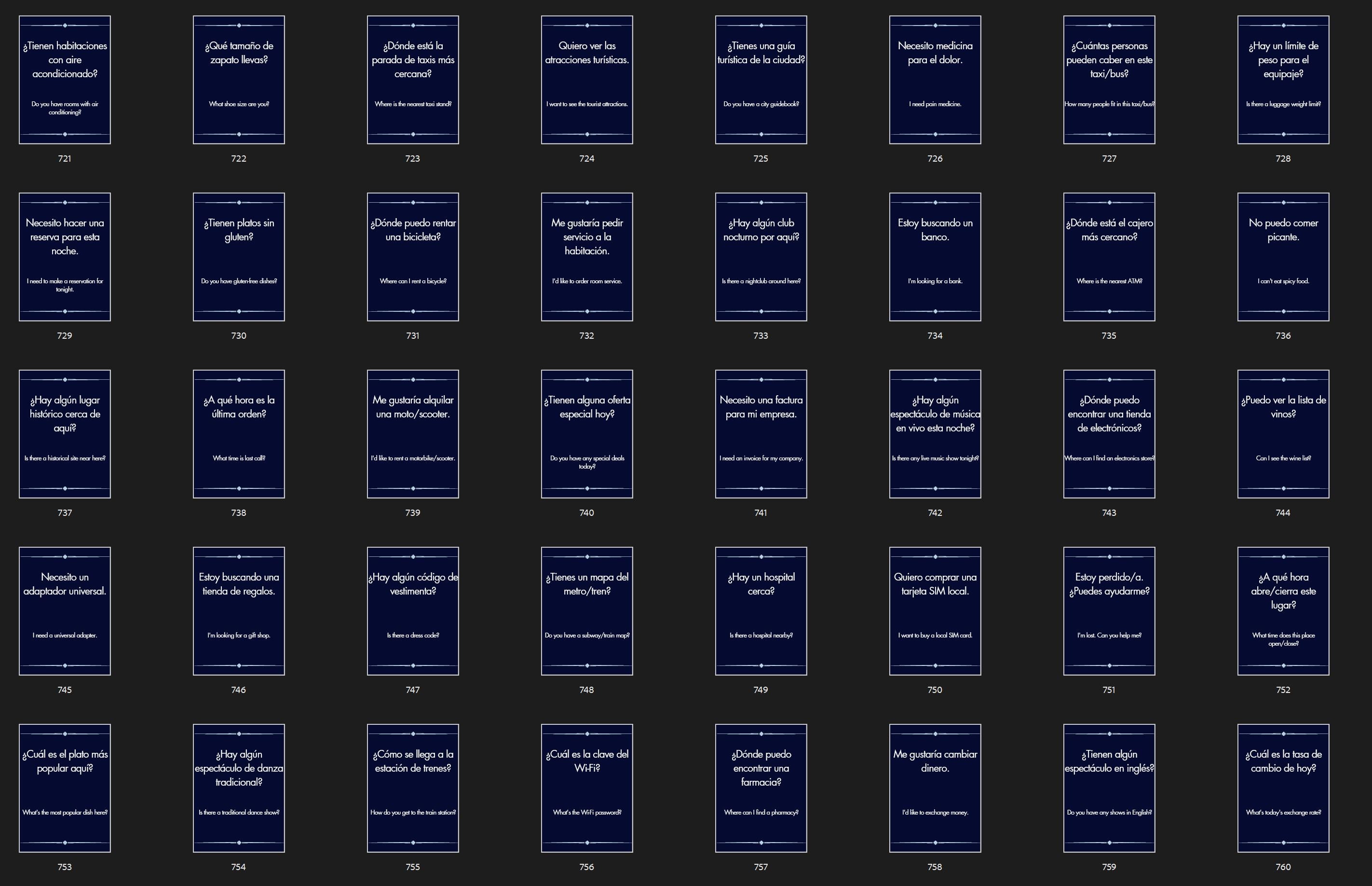 897 Spanish to English Translation Cards, Spanish to English Phrases ...