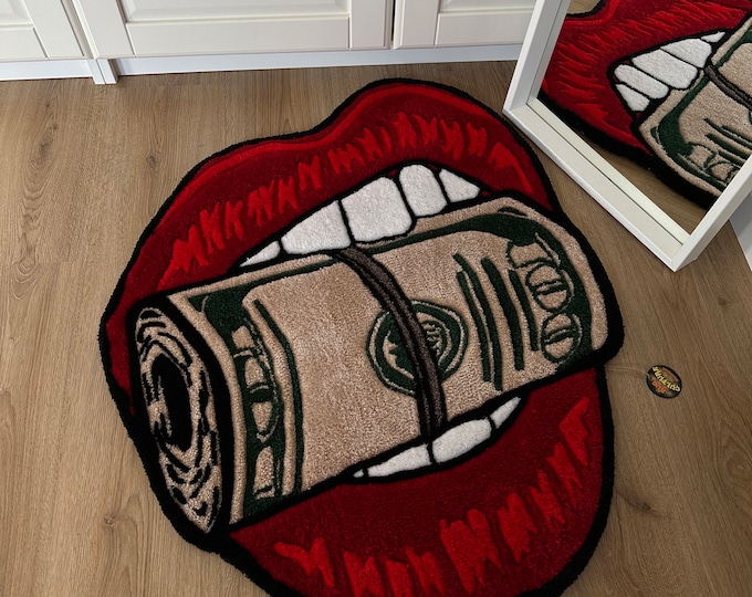Tufted Rug / Handmade Rapper Money Lips Rug / Custom Tufted Rug ...