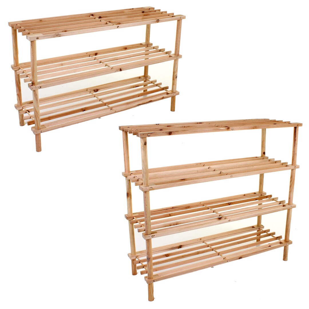 3 Tier Wooden Shoe Rack Slatted Storage Stand Unit Organiser Pine ...