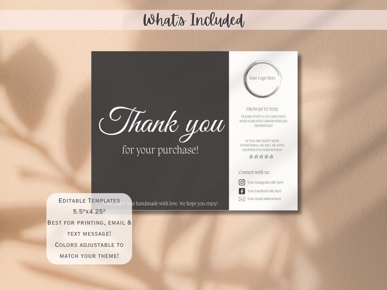 Printable Business Thank You Card: Modern Canva Template (5.5x4.25 ...
