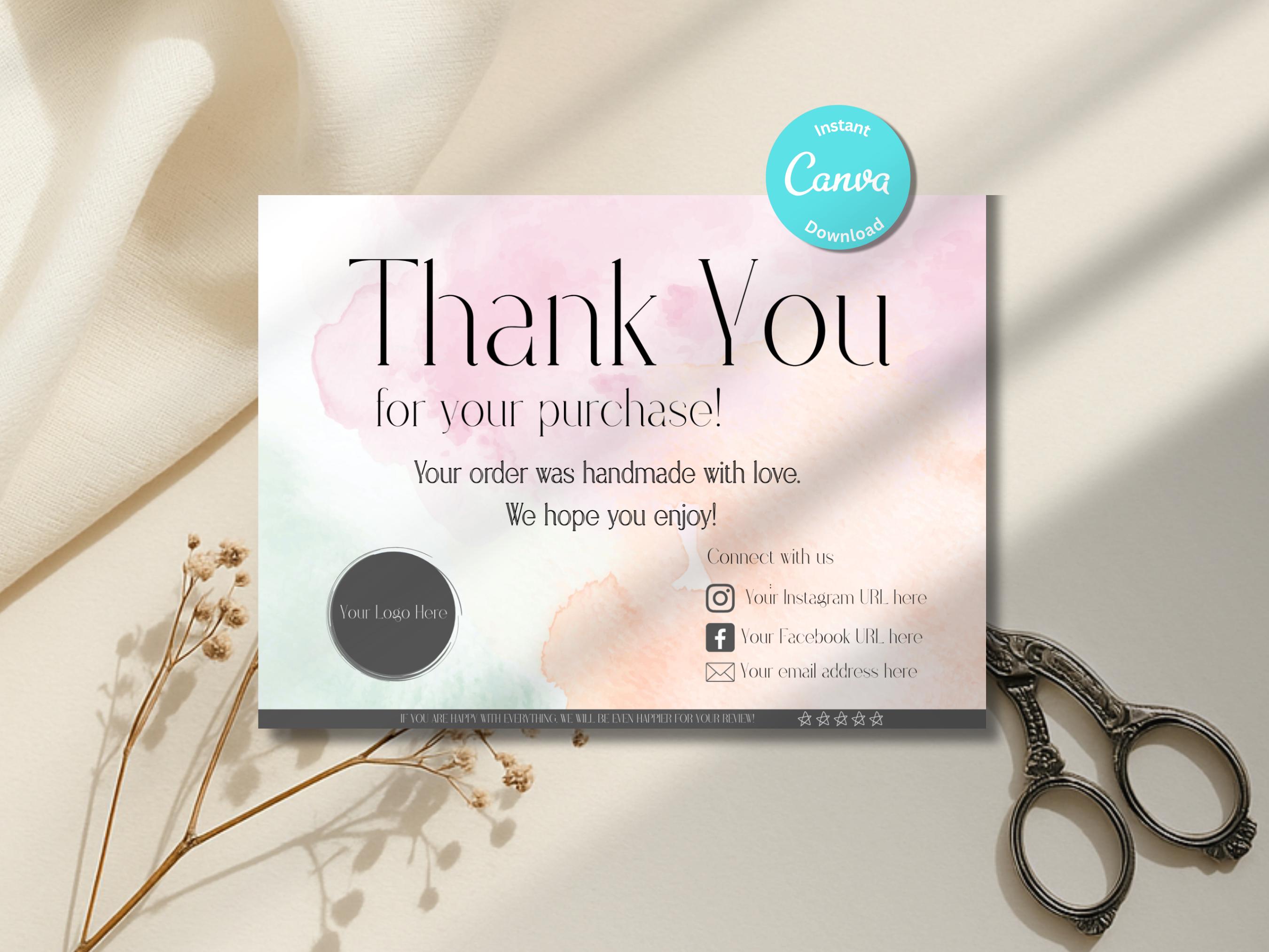 PRINTABLE Business Thank You Card Insert Editable CANVA Template Modern ...