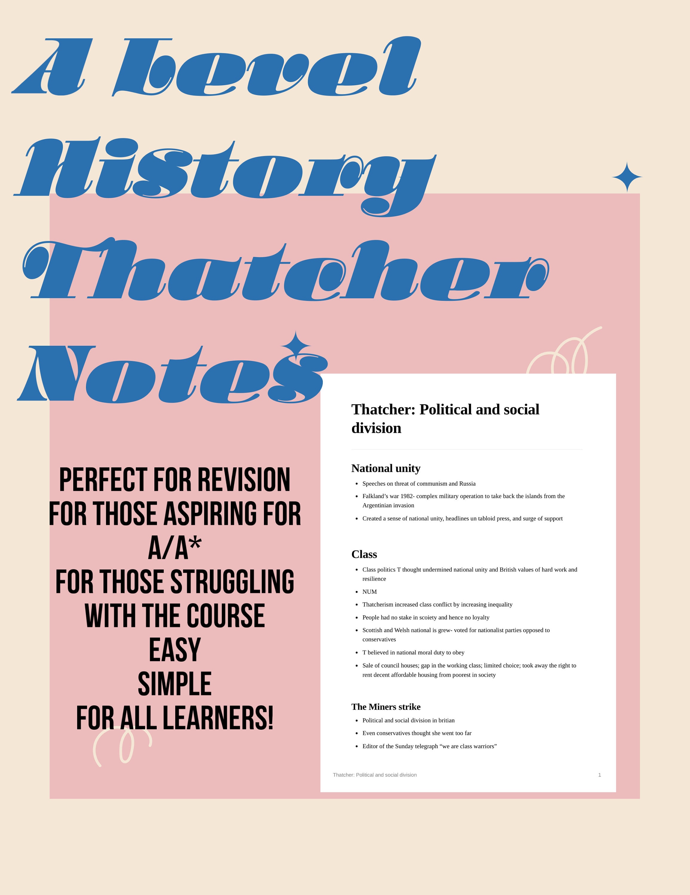 A Level History Revision Notes: Britain Transformed Thatcher A Achieved ...