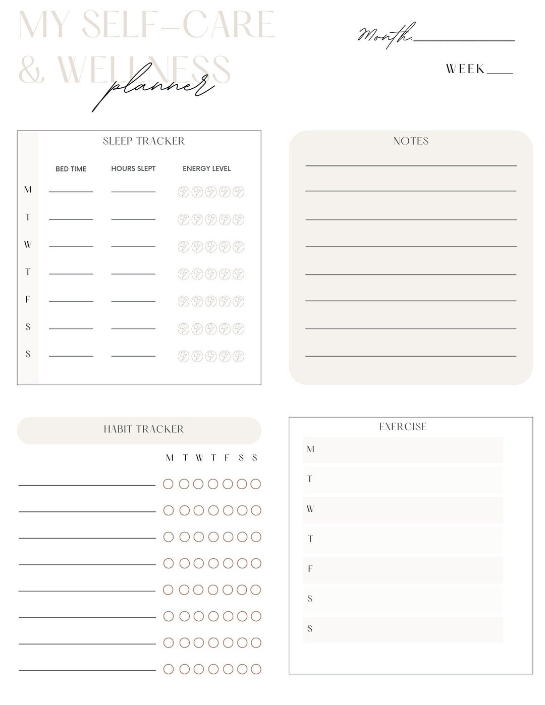 Self Care and Wellness Planner Self Care Planner to Do List Habit ...