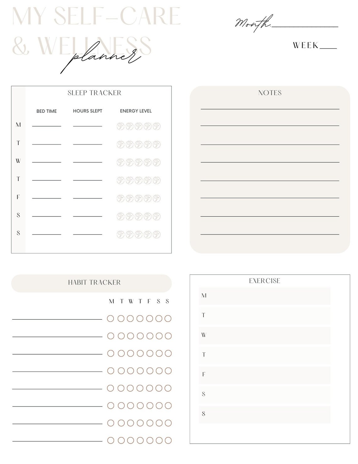Self Care and Wellness Planner Self Care Planner to Do List Habit Tracker Sleep Tracker Exercise ...