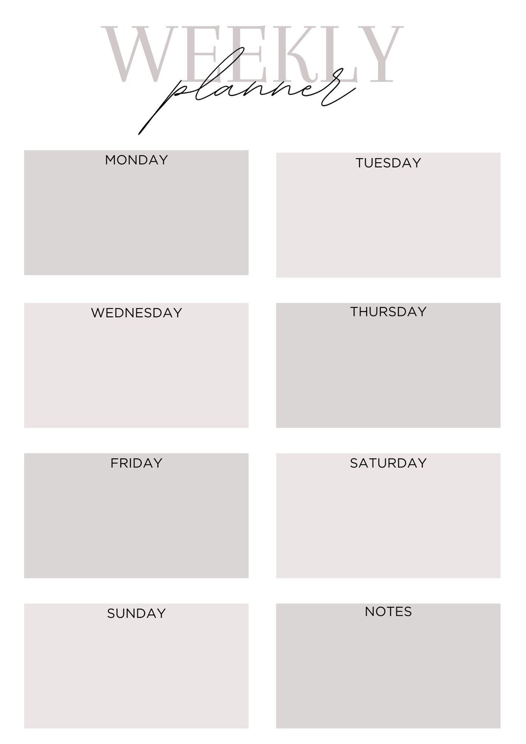 WEEKLY PLANNER Day by Day Planner Notes Monday to Friday Digital ...