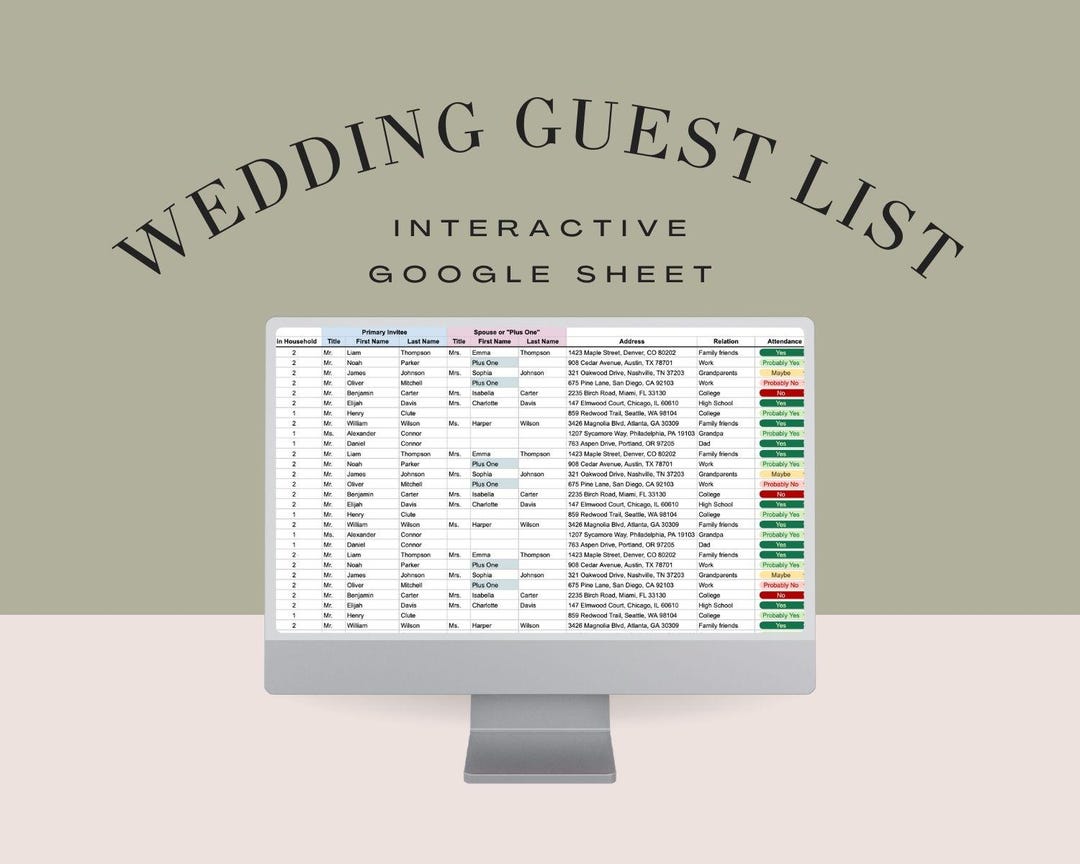 Wedding Guest Tracker Google Sheet, Guest List Spreadsheet, Wedding ...
