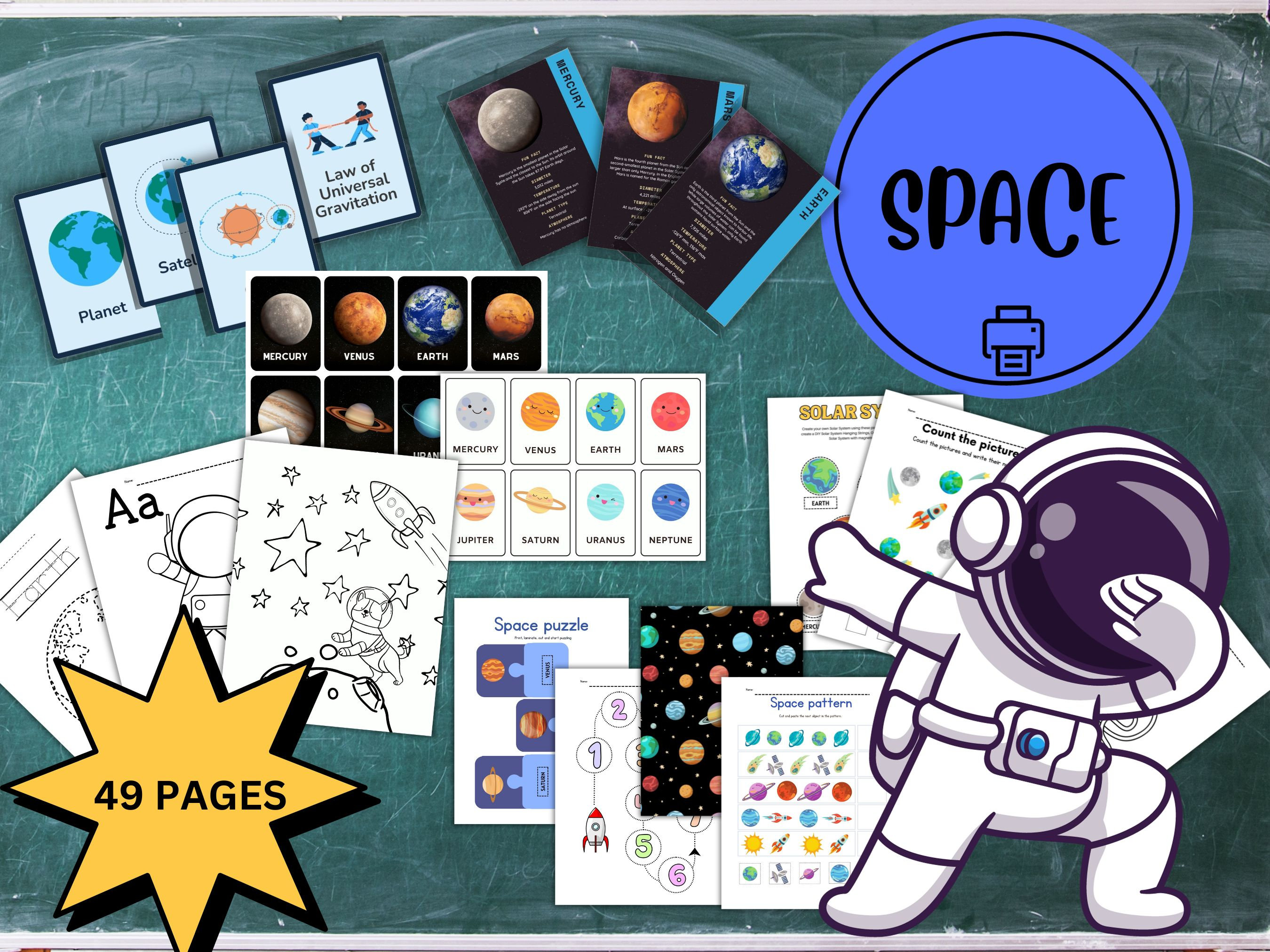 Preschool SPACE Solar System / Flashcards , Worksheets, Fine Motor ...