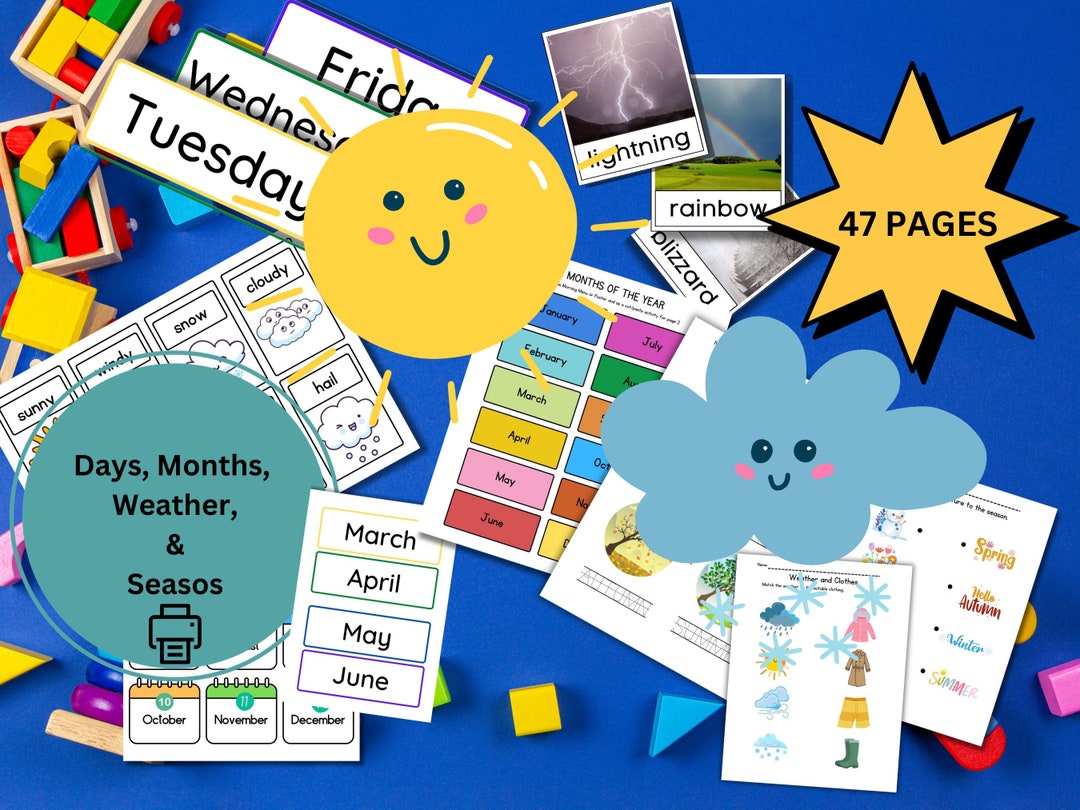 Preschool Seasons, Days , Months , & Weather / Flashcards , Worksheets ...