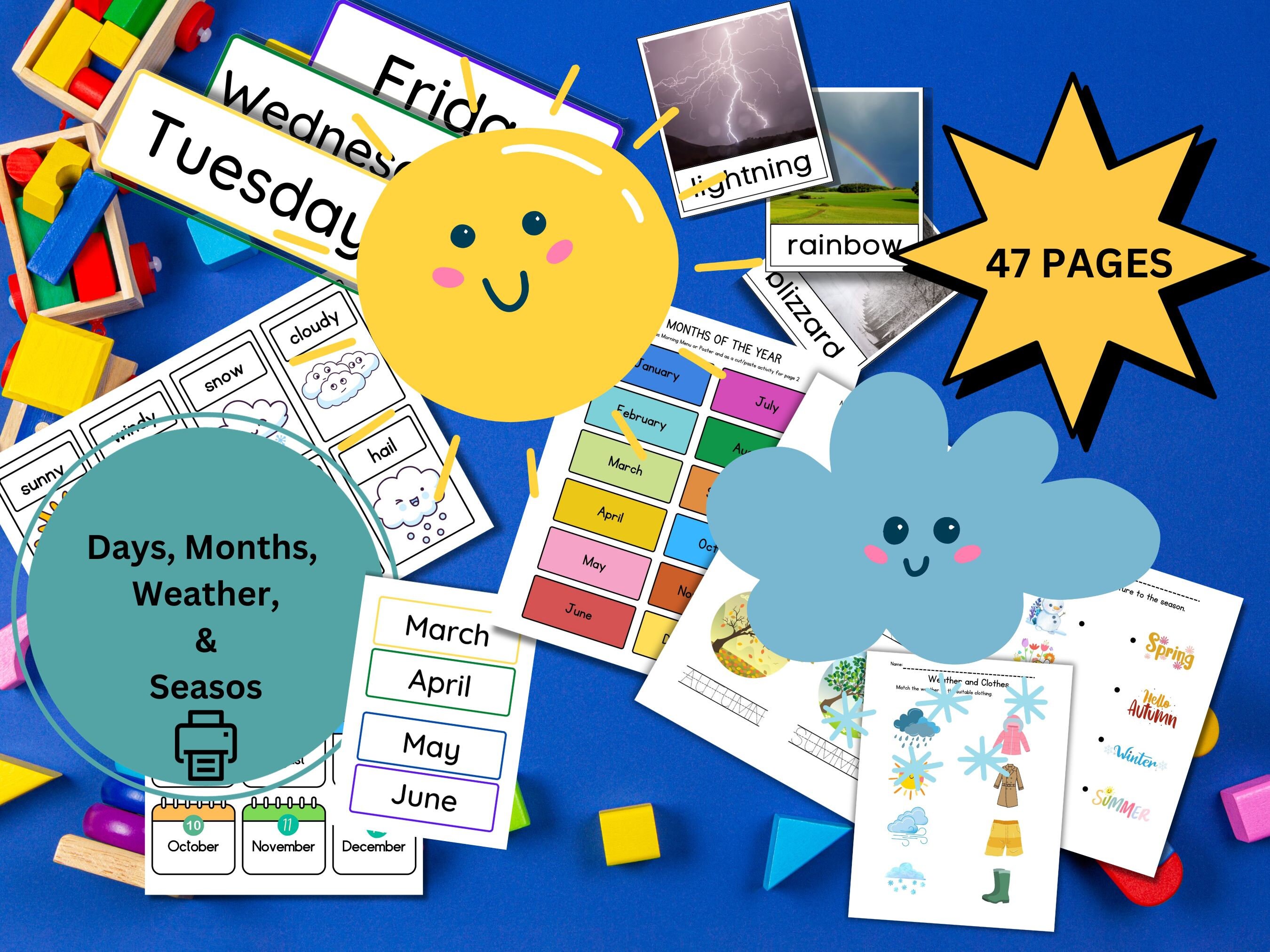 Preschool Seasons, Days , Months , & Weather / Flashcards , Worksheets ...