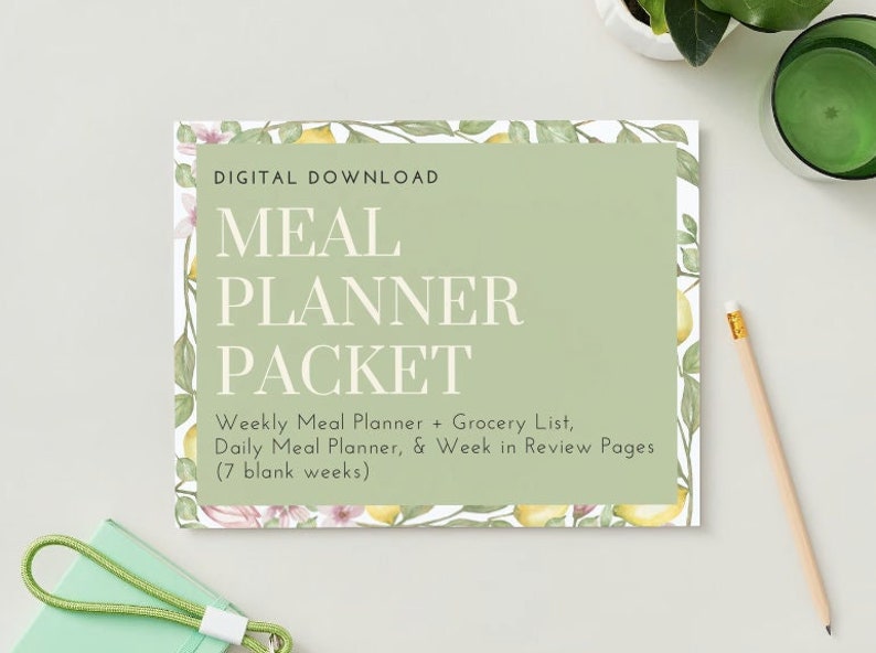 Meal Planner Packet - Weekly Meal Planner + Grocery List, Daily Meal ...