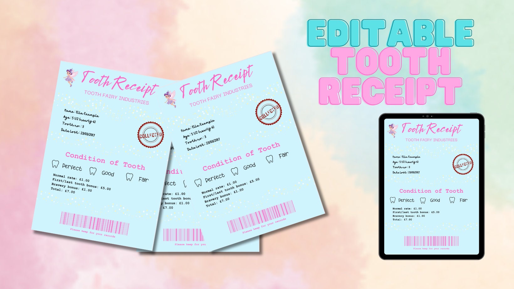 INSTANT DOWNLOAD | Editable Tooth Fairy Receipt Printable Certificate ...