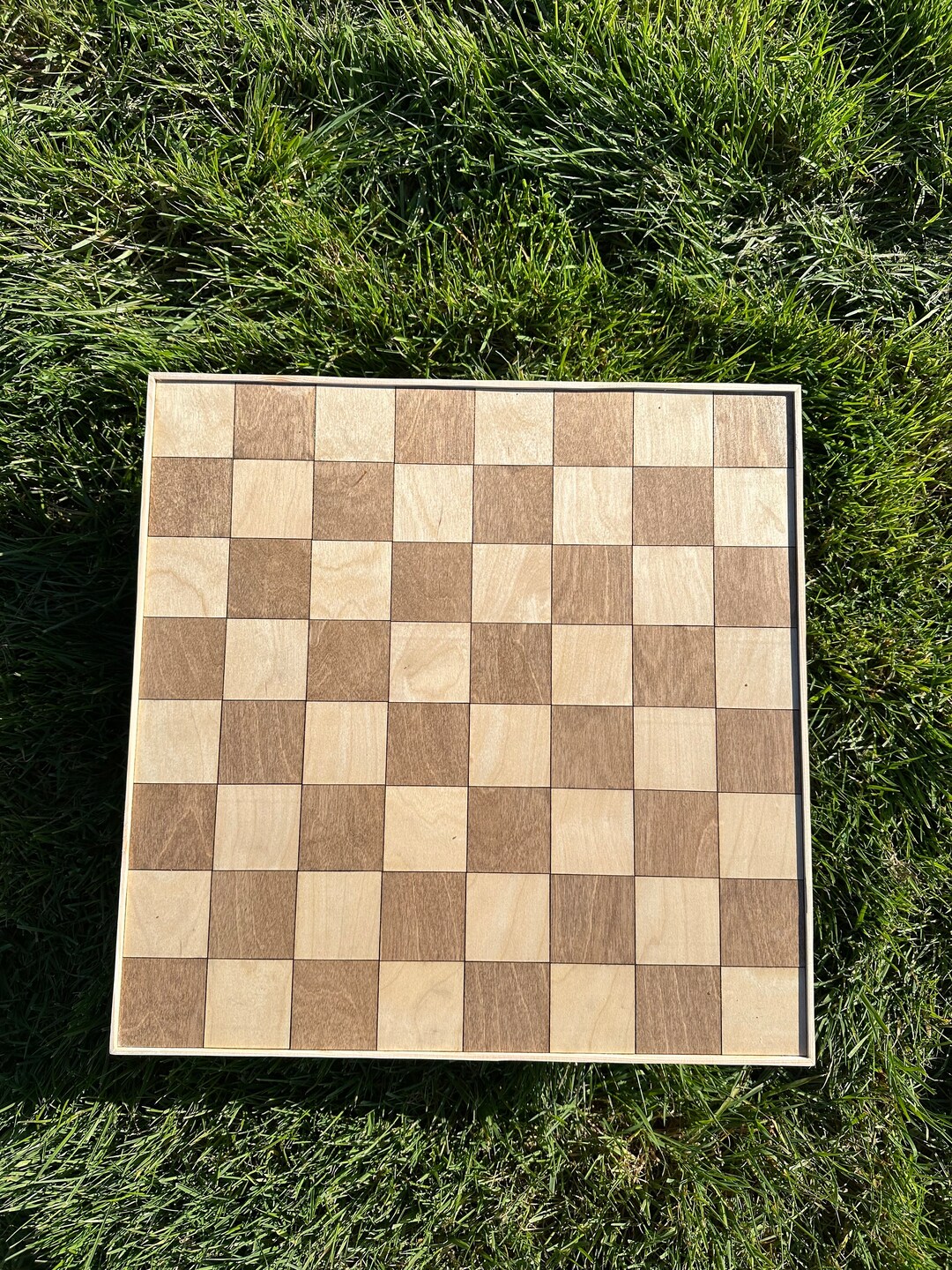 Large Vintage Style Wooden Veneer Inlaid Chess Set Game Board With 1.5 ...