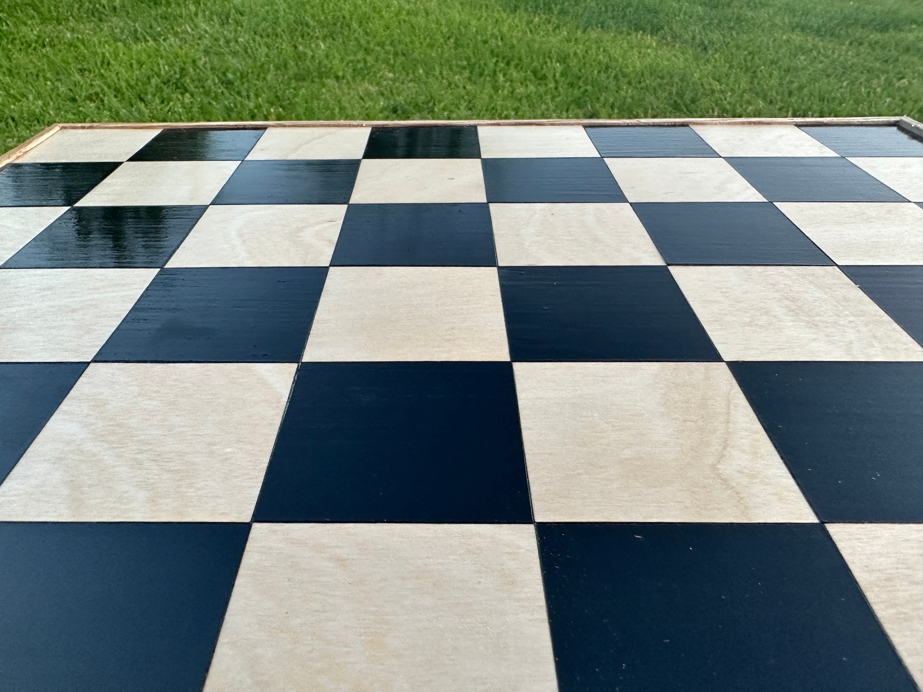 Large Vintage Style Wooden Veneer Inlaid Chess Set Game Board With 1&1/ ...