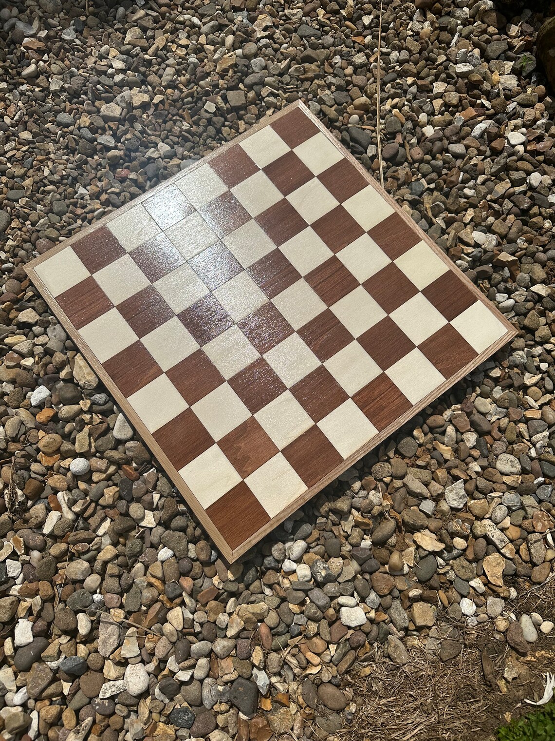 Large Vintage Style Wooden Veneer Inlaid Chess Set Game Board With 1.5 ...