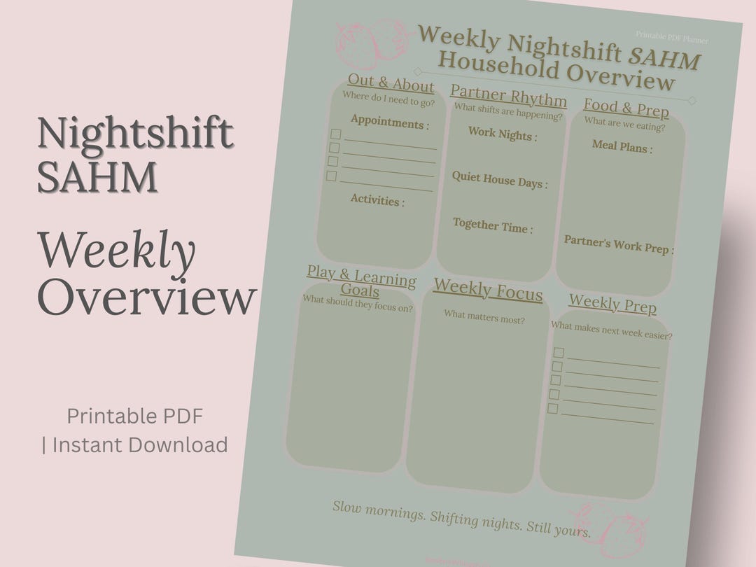 Nightshift SAHM Weekly Overview Printable | Household Planner Page ...
