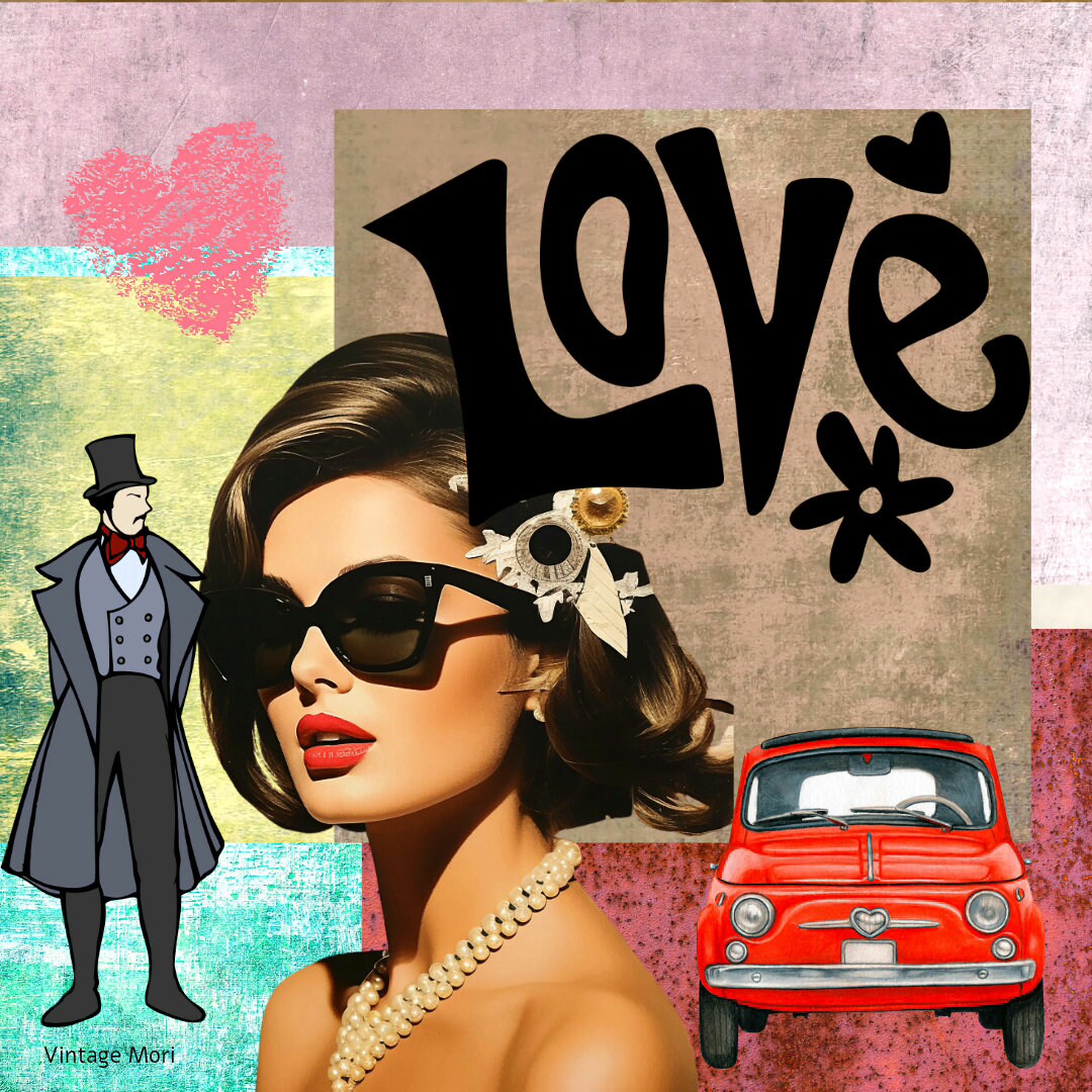 Portrait of a Woman Love in the Air, Digital Collage Art, Vintage ...