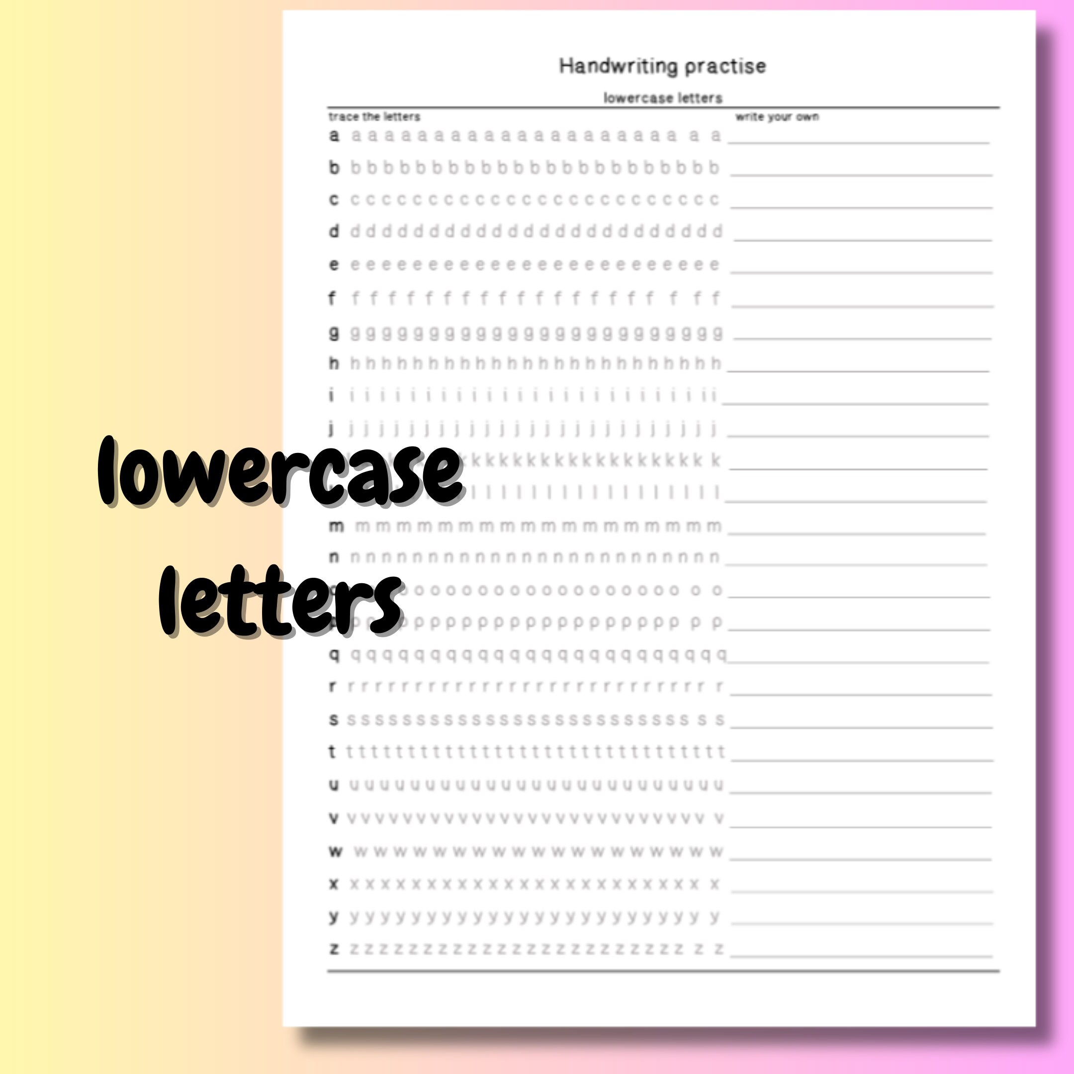 Printable Handwriting Worksheets 4 Pages lowercase and - Etsy