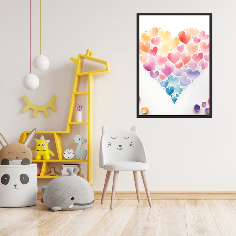 Rainbow Love Hearts Art Print, Watercolor Hearts in Heart Poster ...