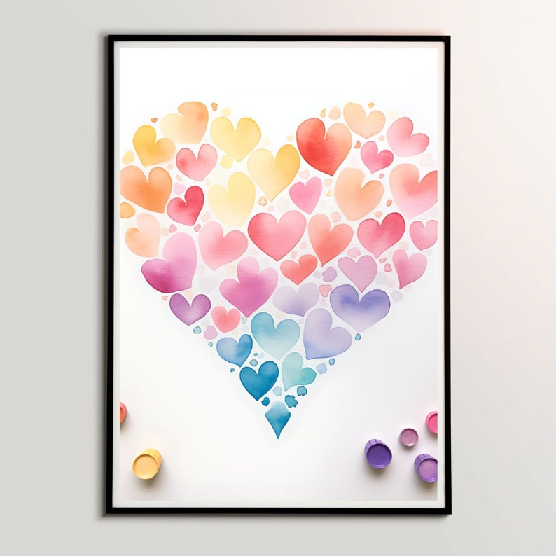 Rainbow Love Hearts Art Print, Watercolor Hearts in Heart Poster ...