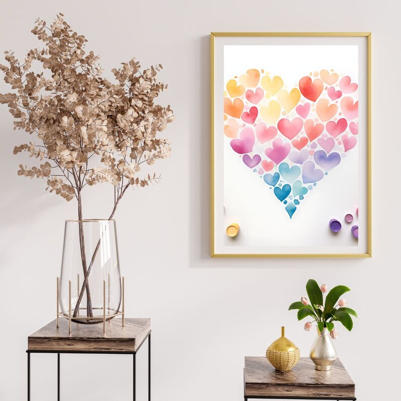 Rainbow Love Hearts Art Print Watercolor Hearts in Heart - Etsy