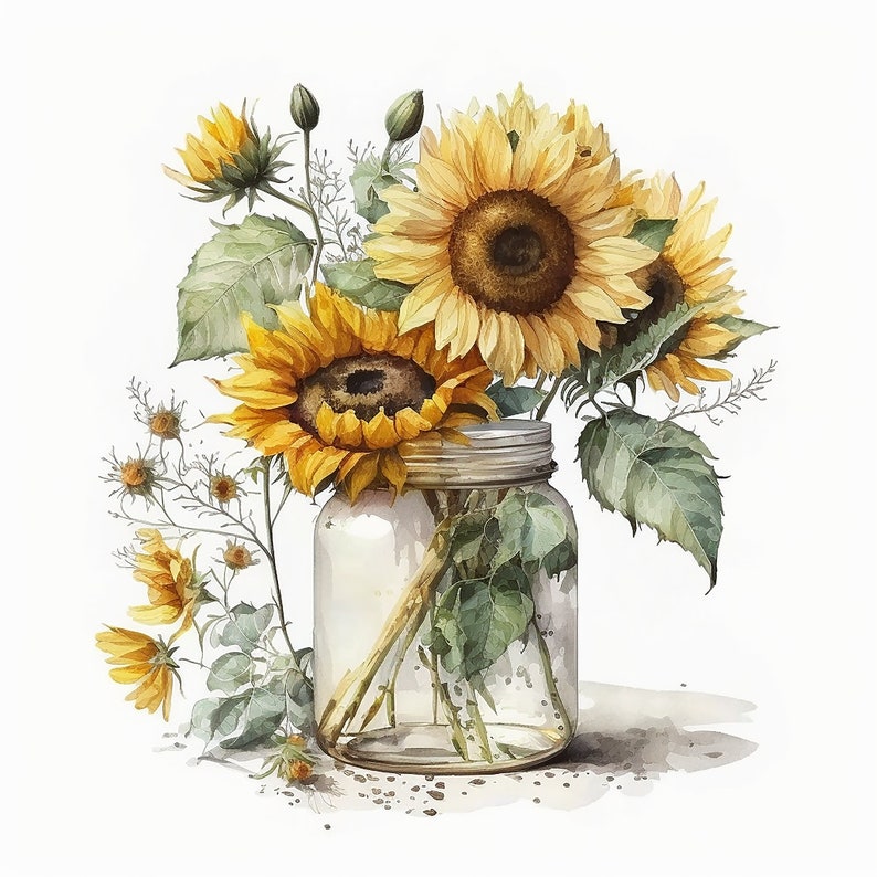 Watercolor Floral Sunflowers Clipart, Fall Flowers Floral Bouquets in ...