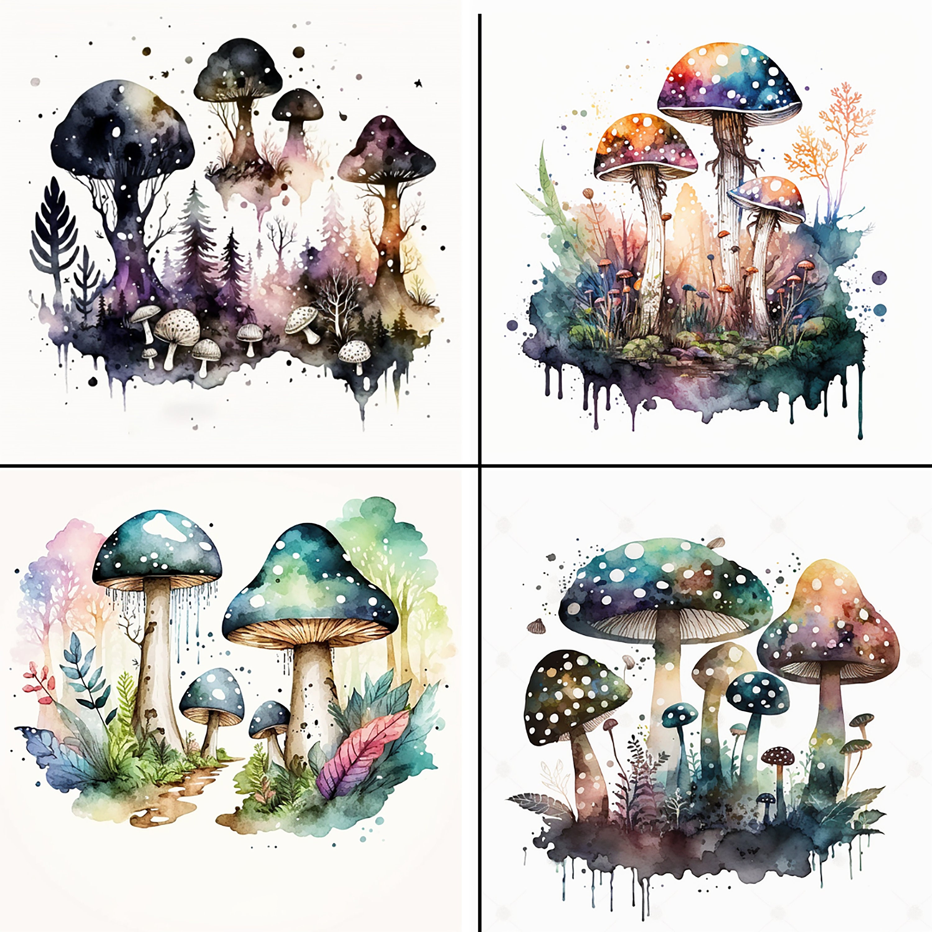 20 Watercolor Magic Mushroom Fantasy Clipart Pack - Digital Files in ...