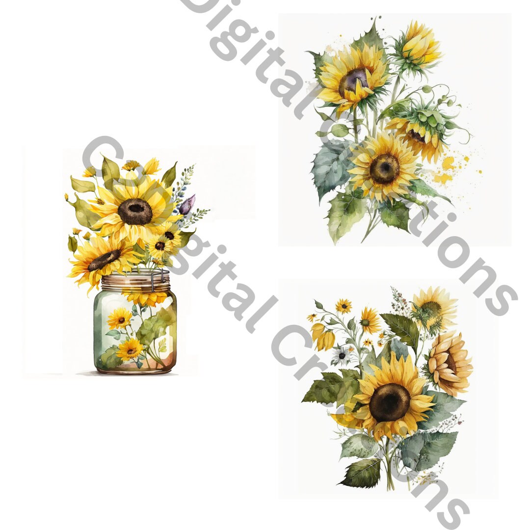 Watercolor Floral Sunflowers Clipart, Fall Flowers - Floral Bouquets in ...