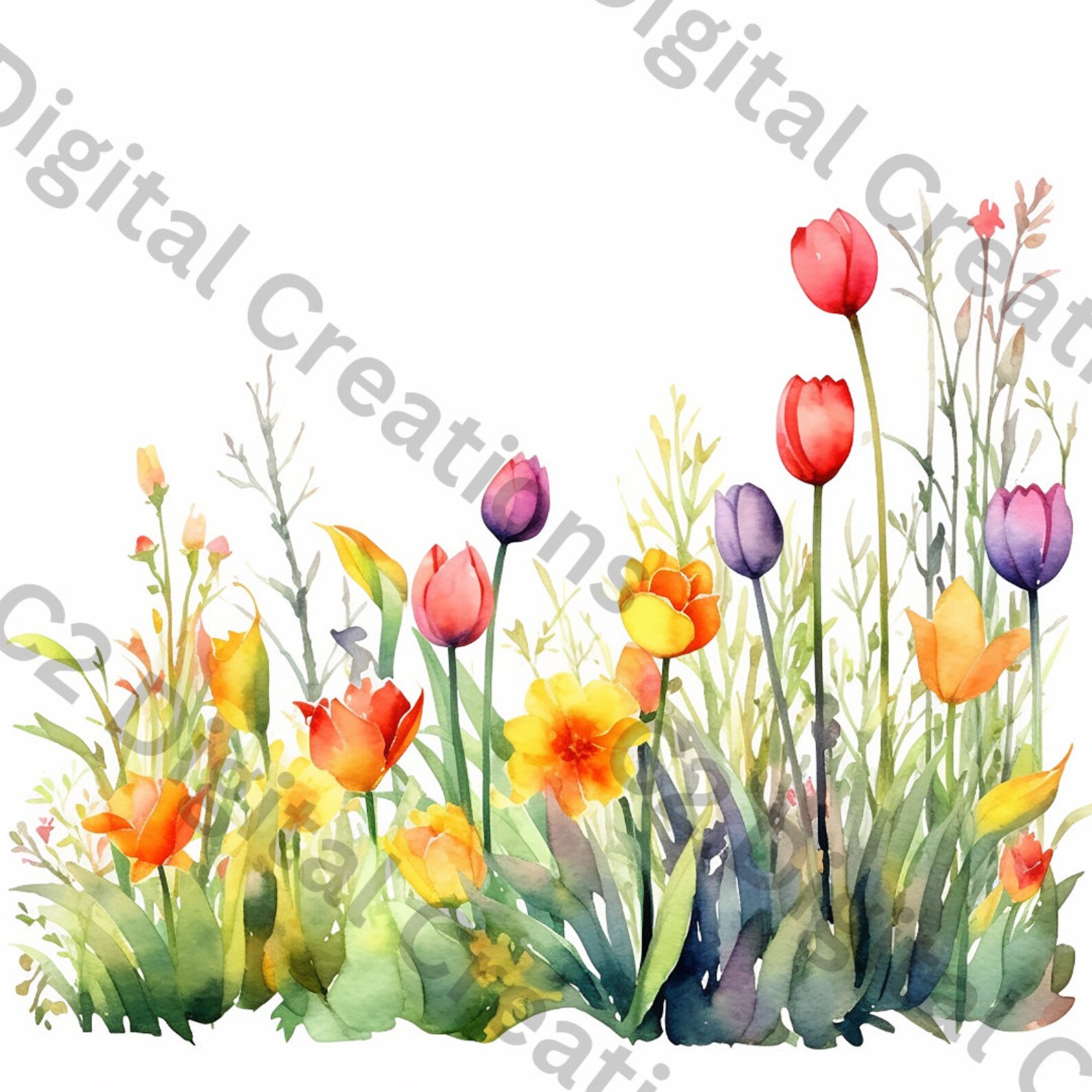 20+ Watercolor Tulip Borders-wild Flowers-premade-floral Clipart ...