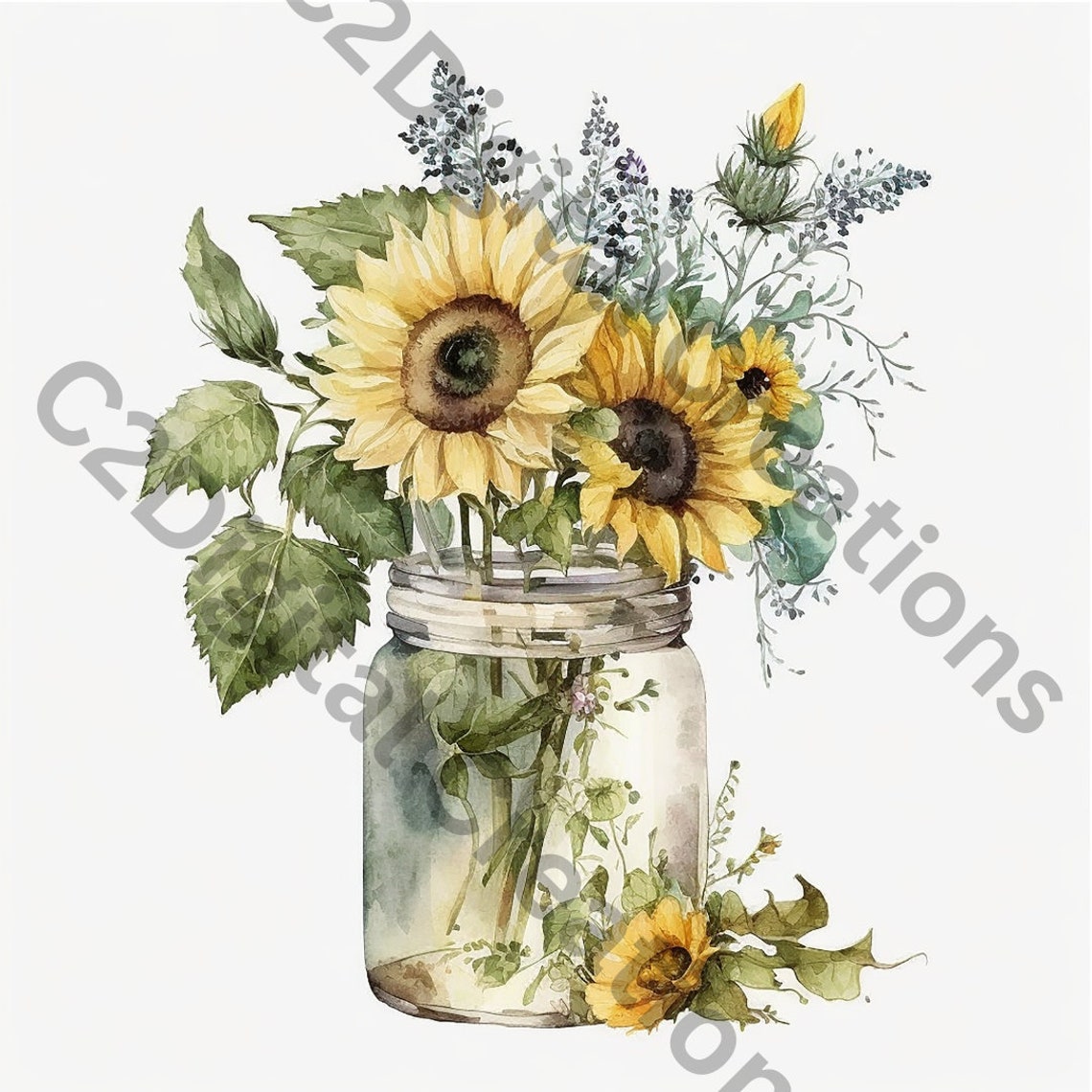 Watercolor Floral Sunflowers Clipart, Fall Flowers Floral Bouquets in ...