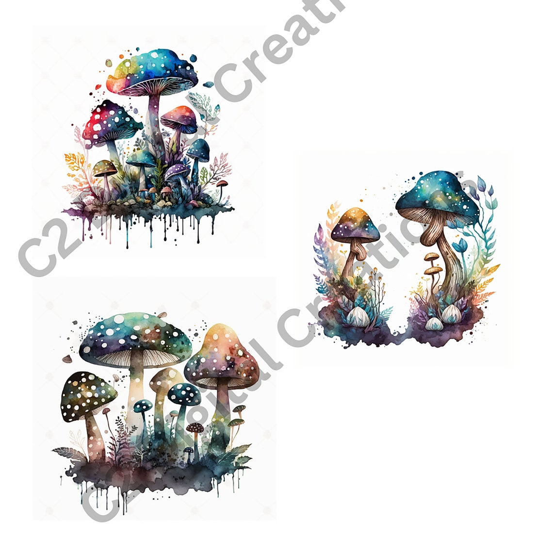 20 Watercolor Magic Mushroom Fantasy Clipart Pack - Digital Files in ...